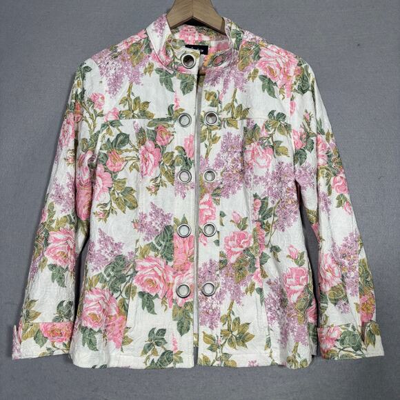 Analogy | Jackets & Coats | Analogy Floral Jacket M Pink Green Roses ...